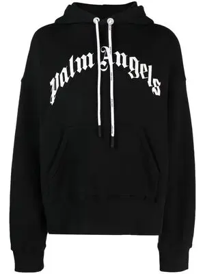 Palm Angels Curved Logo-print Hoodie - Black