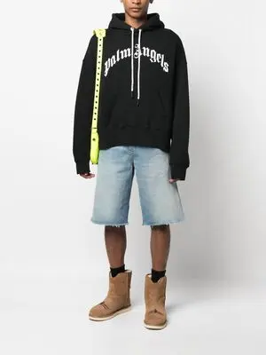 Palm Angels Curved Logo-print Hoodie - Black