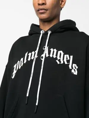 Palm Angels Curved Logo-print Hoodie - Black
