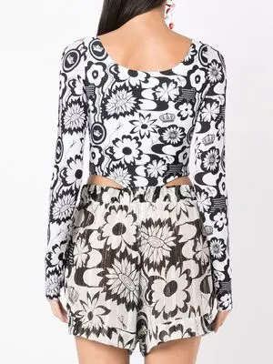 AMIR SLAMA Floral-print Cut-out Top