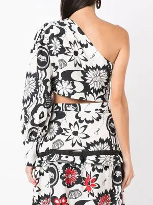 AMIR SLAMA Floral-print One-shoulder Blouse