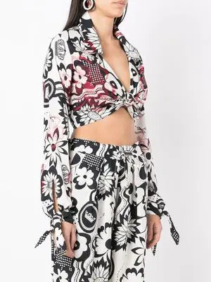 AMIR SLAMA Floral-print Cropped Blouse