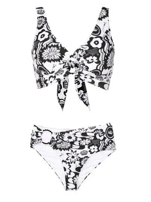 AMIR SLAMA Floral-print Bikini Set - Black