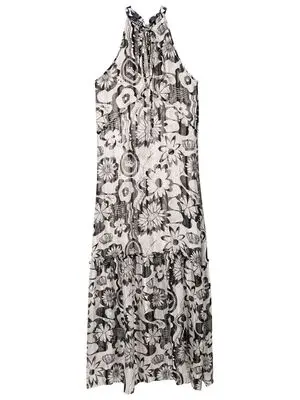 AMIR SLAMA Floral-print Halterneck Beach Dress - White