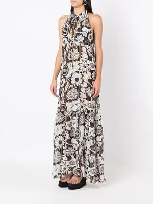 AMIR SLAMA Floral-print Halterneck Beach Dress