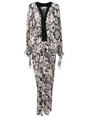 AMIR SLAMA Floral-print Kaftan Beach Dress - White