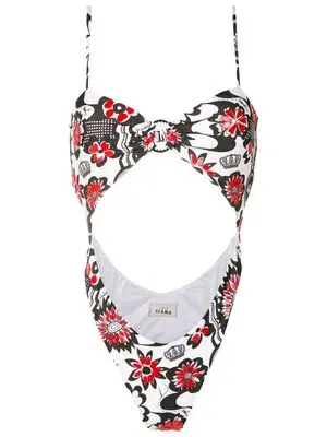 AMIR SLAMA Floral-print Cut-out Swimsuit - Multicolour