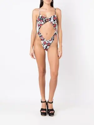AMIR SLAMA Floral-print Cut-out Swimsuit