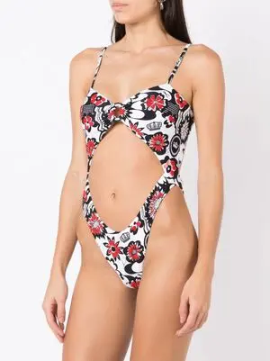AMIR SLAMA Floral-print Cut-out Swimsuit