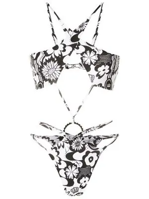 AMIR SLAMA Floral-print Swimsuit - Multicolour