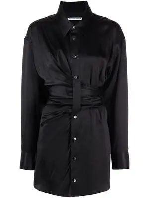 Alexander Wang Draped Satin Shirt Dress - Black