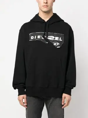 DIESEL® Ripped Logo Print Hoodie