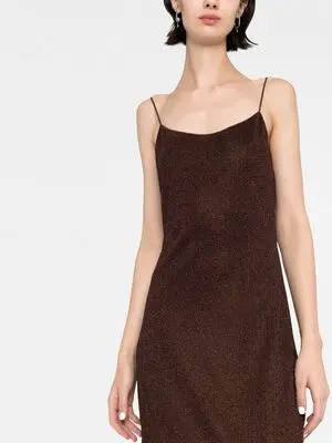 Oseree Feather-trimmed Metaic Sip Dress