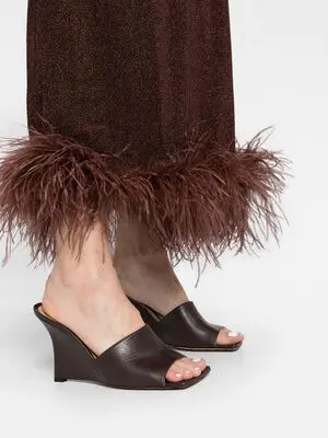 Oseree Feather-trimmed Metaic Sip Dress