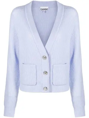 GANNI V-neck Alpaca Wool-blend Cardigan - Blue