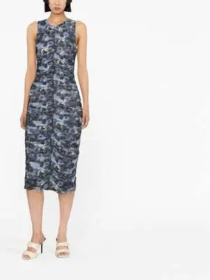 GANNI Floral-print Ruched Midi Dress