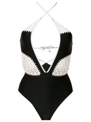 AMIR SLAMA Lace Detail Halterneck Swimsuit - Black