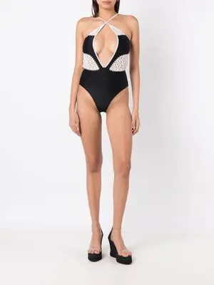 AMIR SLAMA Lace Detail Halterneck Swimsuit