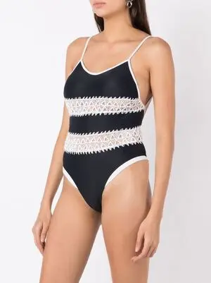 AMIR SLAMA Lace-detail Striped Swimsuit