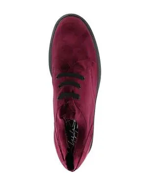 Yohji Yamamoto Burgundy Velvet Lace-up Derby Shoes