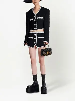 Balmain V-neck Cropped Tweed Jacket