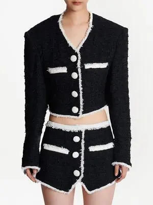 Balmain V-neck Cropped Tweed Jacket