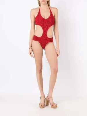 AMIR SLAMA Floral-lace Halterneck One-piece Swimsuit