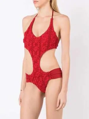 AMIR SLAMA Floral-lace Halterneck One-piece Swimsuit