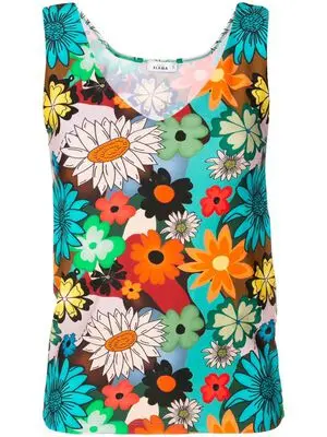 AMIR SLAMA Floral-print V-neck Top