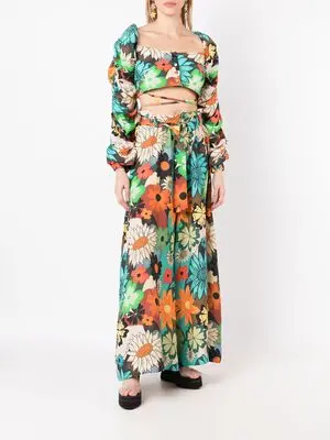AMIR SLAMA Floral-print Flared Trousers