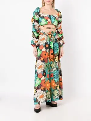 AMIR SLAMA Floral-print Off-shoulder Top