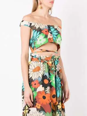 AMIR SLAMA Floral-print Off-shoulder Top