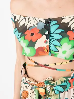 AMIR SLAMA Floral-print Off-shoulder Top