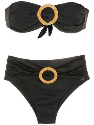 BRIGITTE Ring-detail Bandeau Bikini Set - Black