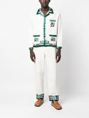 BODE Embroidered-hem Trousers - Neutrals