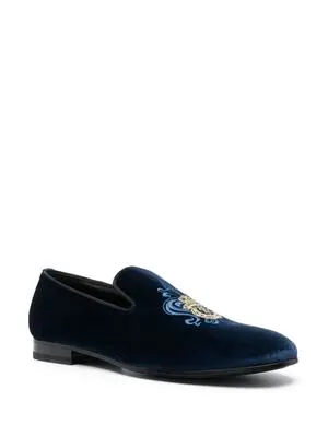 BILLIONAIRE Crest-motif Velvet Loafers - Blue