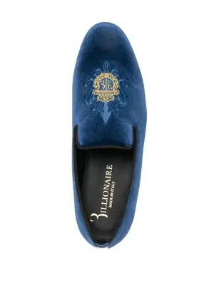 BILLIONAIRE Crest-motif Velvet Loafers - Blue