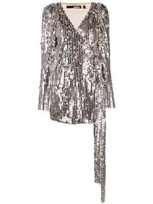 ROTATE BY BIRGER CHRISTENSEN Sequin-embellished V-neck Dress