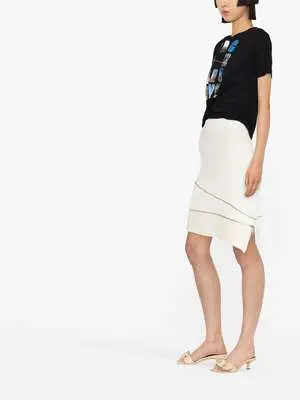 ANDREĀDAMO Ribbed Asymmetric Midi Skirt - White