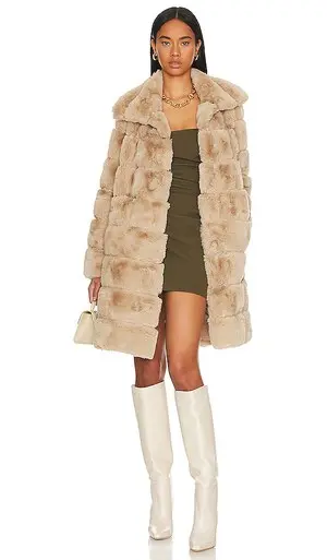 Adrienne Landau Faux Fur Long Coat - Camel