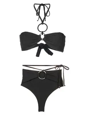 AMIR SLAMA Ribbed-detail Halterneck Bikini - Black