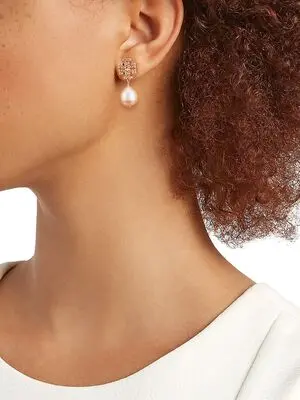 Tory Burch Goldtone, Crystal & Faux-pearl Logo Drop Earrings Silver