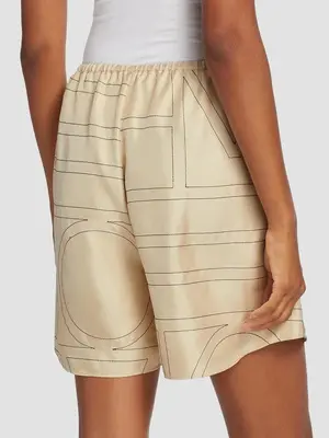 TOTEME Silk Stitched-logo Shorts - Ivory Monogram