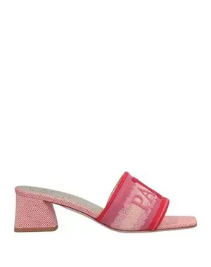 ROGER VIVIER Textile Fibers Embroidered Square Toe Block Heel Slides - Pink