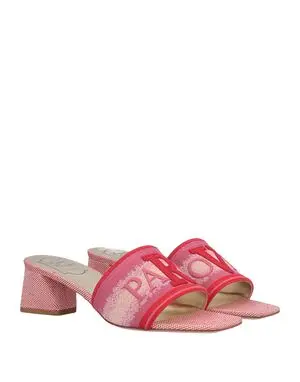 ROGER VIVIER Textile Fibers Embroidered Square Toe Block Heel Slides - Pink