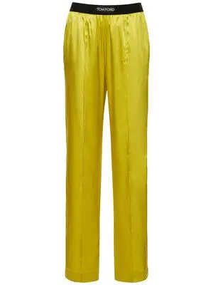 TOM FORD Logo Silk Satin Pajama Pants Green,yellow