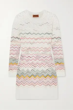 Missoni Striped Crochet-Knit Mini Dress White