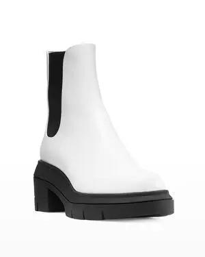 STUART WEITZMAN Norah Leather Lug-sole Chelsea Booties White.