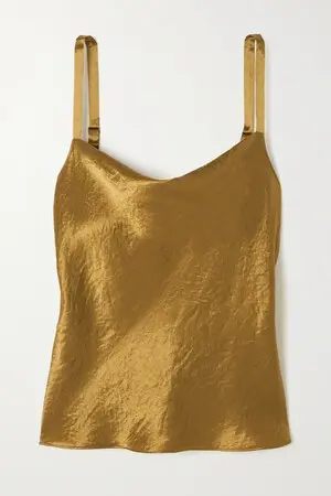 Vince Draped Crinkled-satin Camisole Metallic