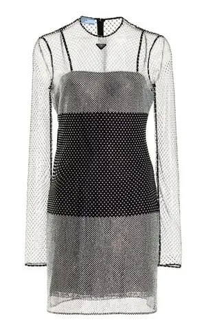 Prada Crystal-embellished Mesh Mini Dress - Silver